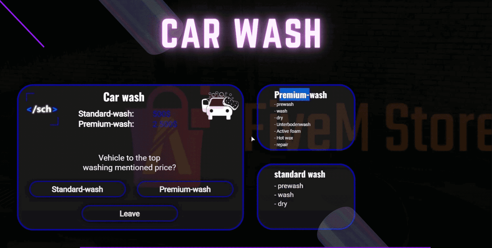 ESX Car Wash Script for ESX: Dual Car Wash Options